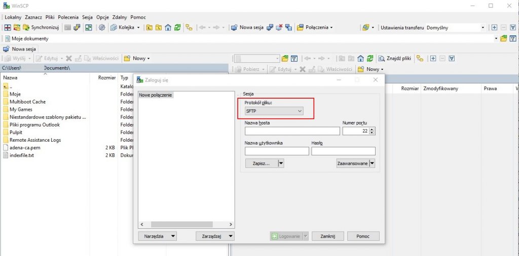 Konfiguracja połączenia WebDAV w programie WinSCP (Windows) – Instrukcje